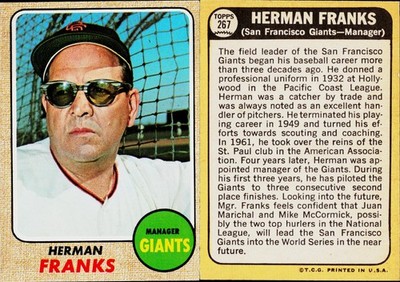1968 Topps Baseball Card #267 Herman Franks | eBay