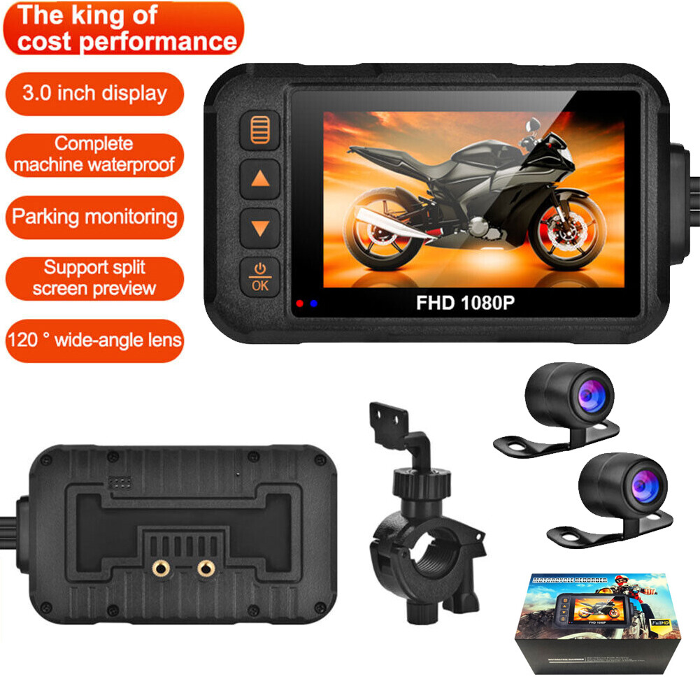 3In 1080P Universal Motorcycle Dash Cam HD Dual-lens DVR Camera Driving ...