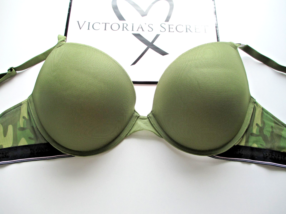 VICTORIA'S SECRET PINK Super Push-Up Bra Green Camo Camouflage 34C 34D ...