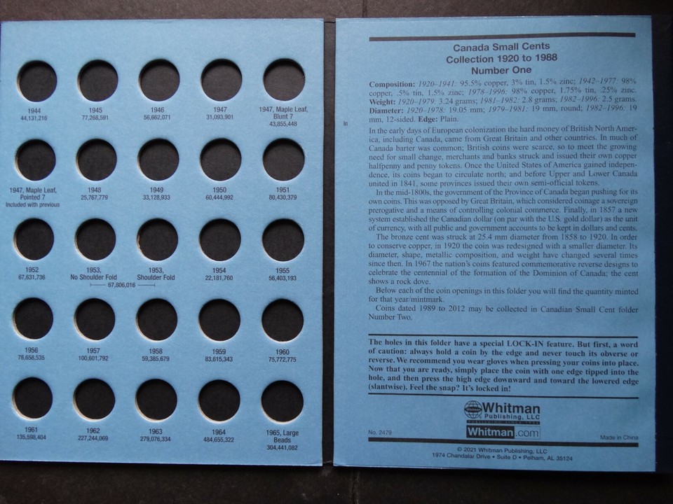 Set of 2 - Whitman Canada Small Cents Coin Folders # 1-2 1920-2012 ...