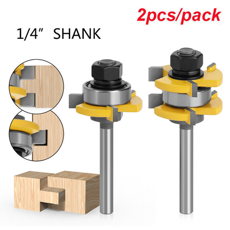 2 PCS Tongue and Groove Router Bit Set 1/4 Shank 3 Teeth Adjustable T ...