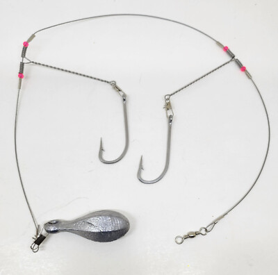Fishing stainless Steel Leader with Swivels, two hooks & 3oz sinker | eBay