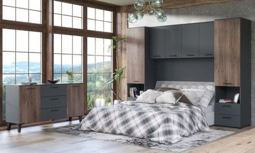 Milano Grey and Slated Oak Effect Overbed Storage Unit with Bedroom ...