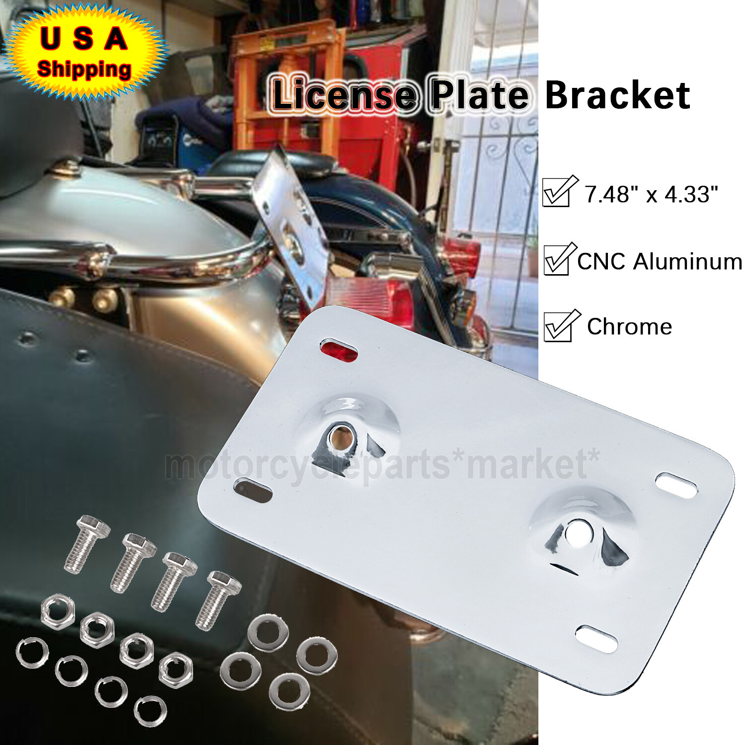 CNC Layback License Plate Bracket For Harley Road King FLHR Electra ...