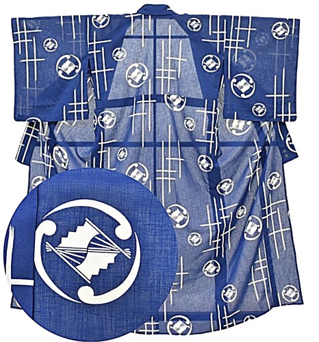 JAPANESE KIMONO VINTAGE ROBE JACKET SYNTHETIC FIBER TRADITIONAL BLUE ...