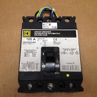 SQUARE D FAL FAL341001422 3 POLE 100 AMP 480V SHUNT CIRCUIT BREAKER ...