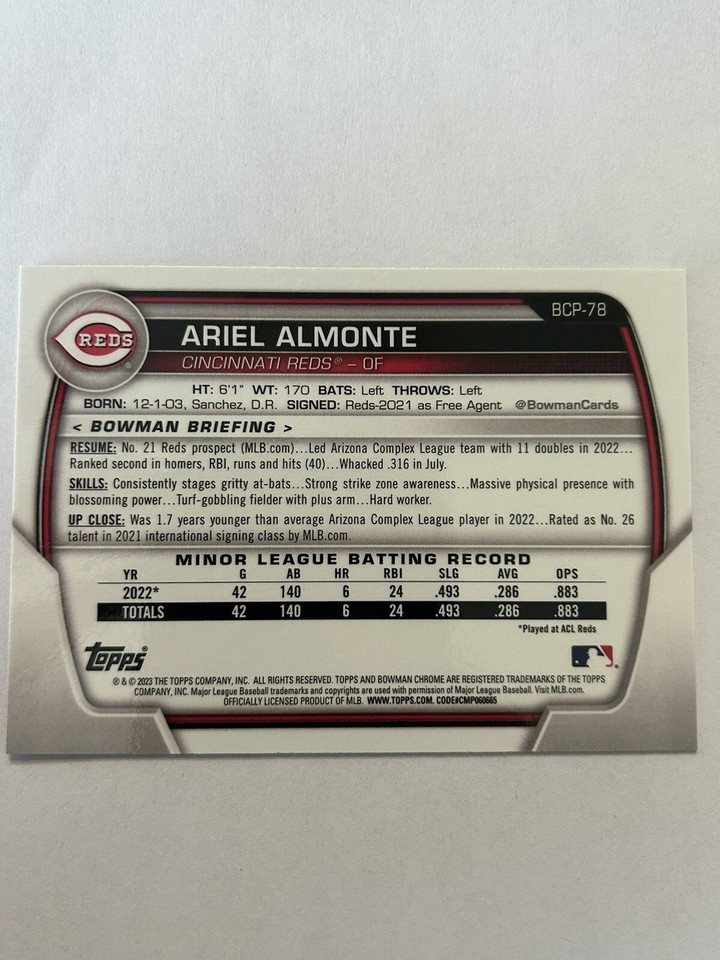 2023 Bowman Chrome Prospects BCP78 Ariel Almonte Cincinnati Reds | eBay