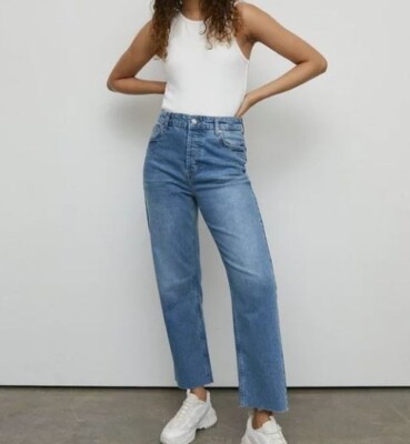 WareHouse Denim Mid Rise Straight Cut Raw Hem Jeans Pale Wash UK 16 ...