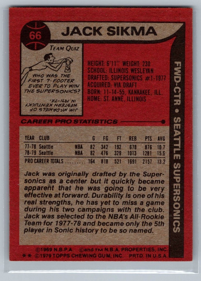 1979-80 Topps #66 Jack Sikma | eBay