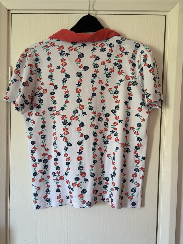 ISLE Essentials Women's White Floral Print Polo Top Size M 14 /16 Short ...