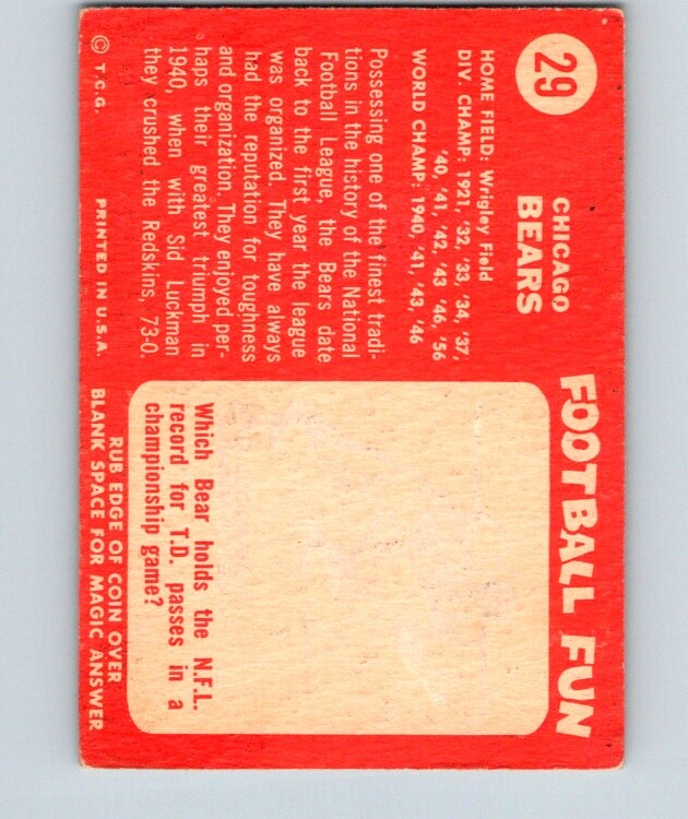 1958 TOPPS FOOTBALL #29 CHICAGO BEARS MID GRADE FH | eBay