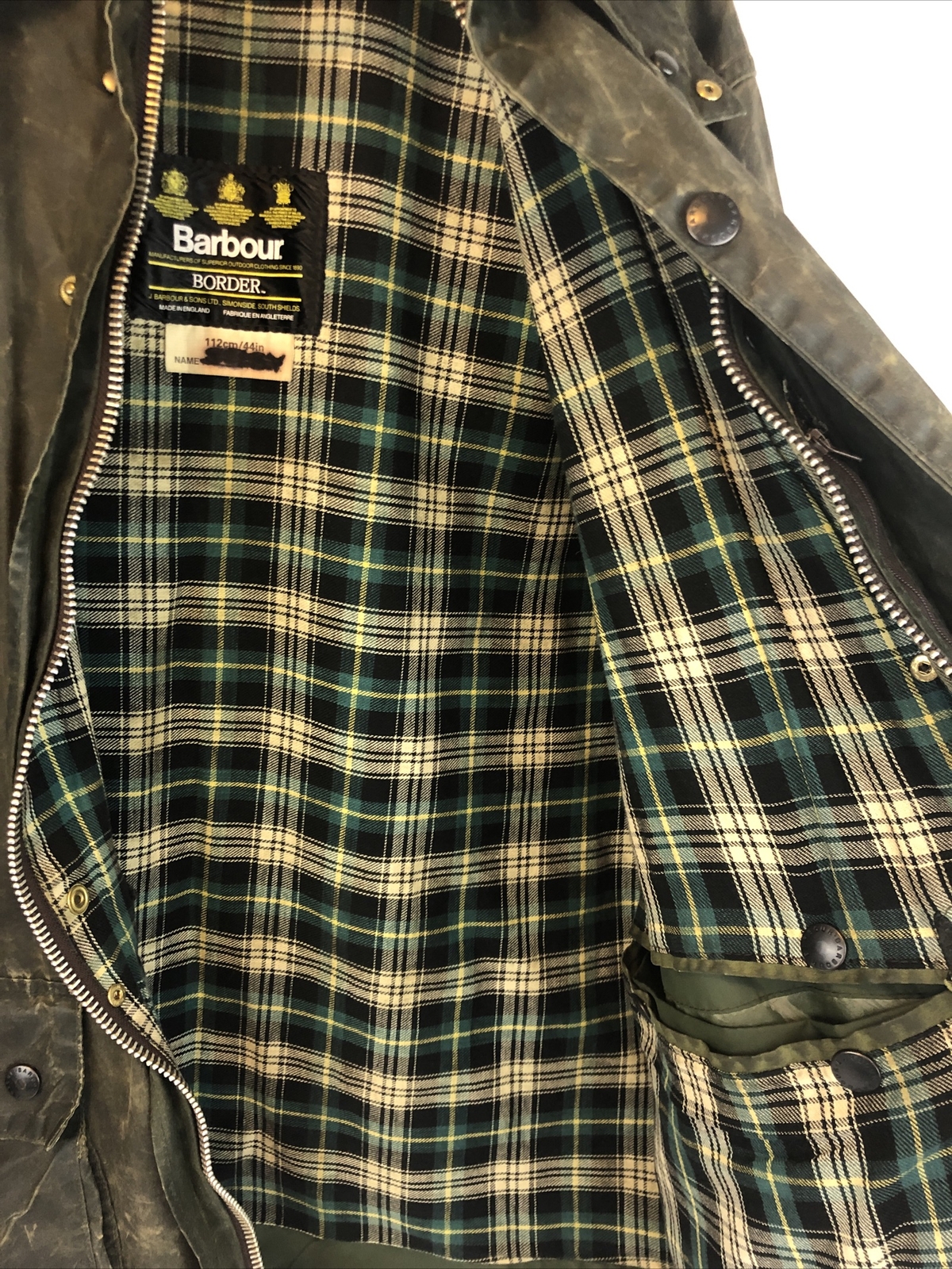 Barbour 3 Crest Border Jacket Size 44 XL Waxed With Liner C44 A200 ...
