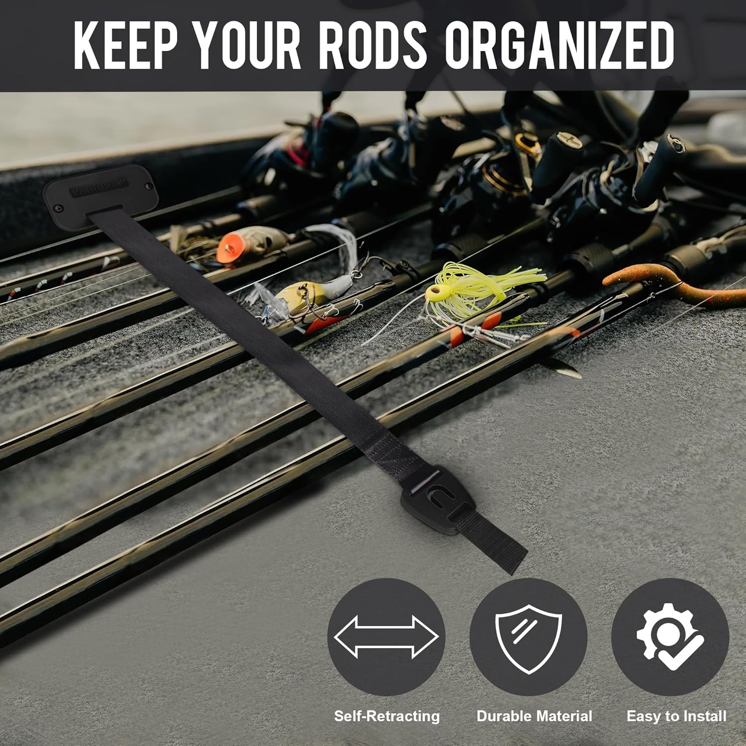 Retractable Rod Straps for Fishing Rods, Gunwale/Deck Mount Standard, 2 ...