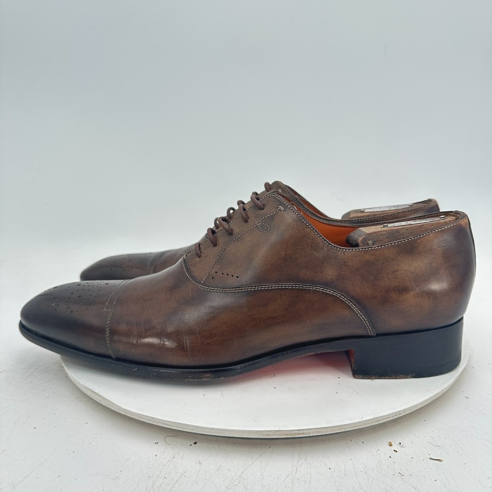 Santoni Men Size 11D Dark Brown Leather Brogue Cap Toe Oxford Dress ...