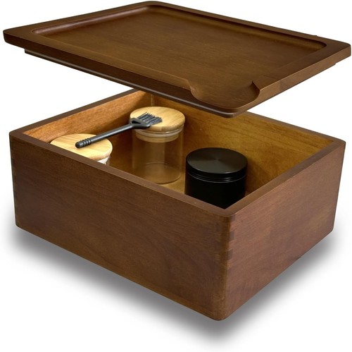 Stash Box with Tray - Large Wooden Accessories Storage Walnut color | eBay