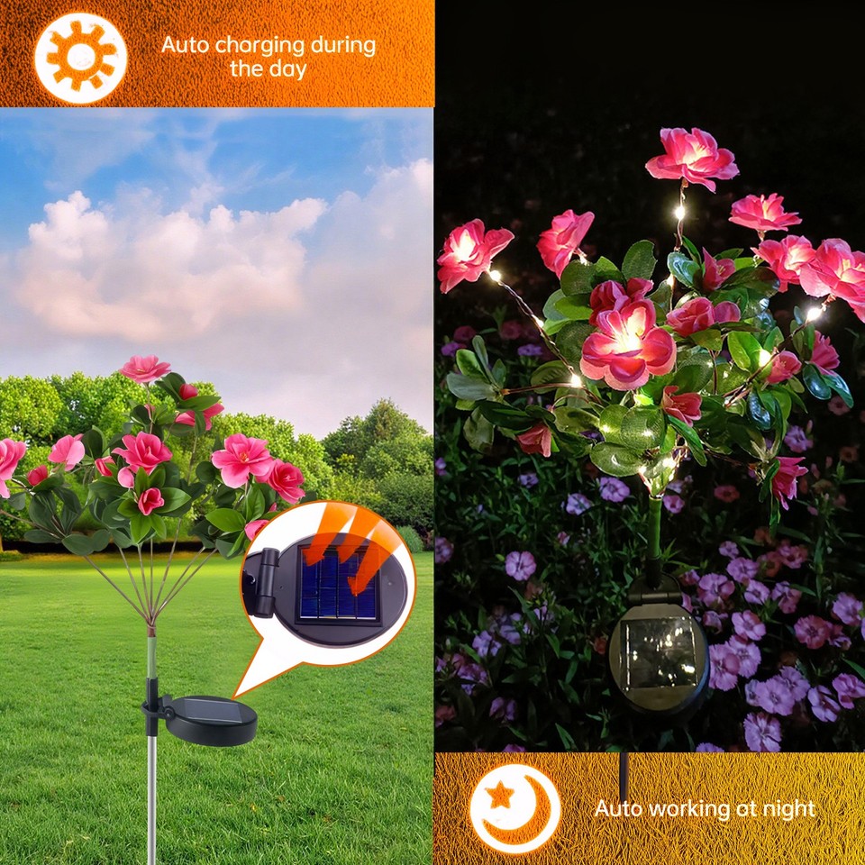 2Pack Solar Flower Light Outdoor Artificial Azalea Lights Waterproof ...