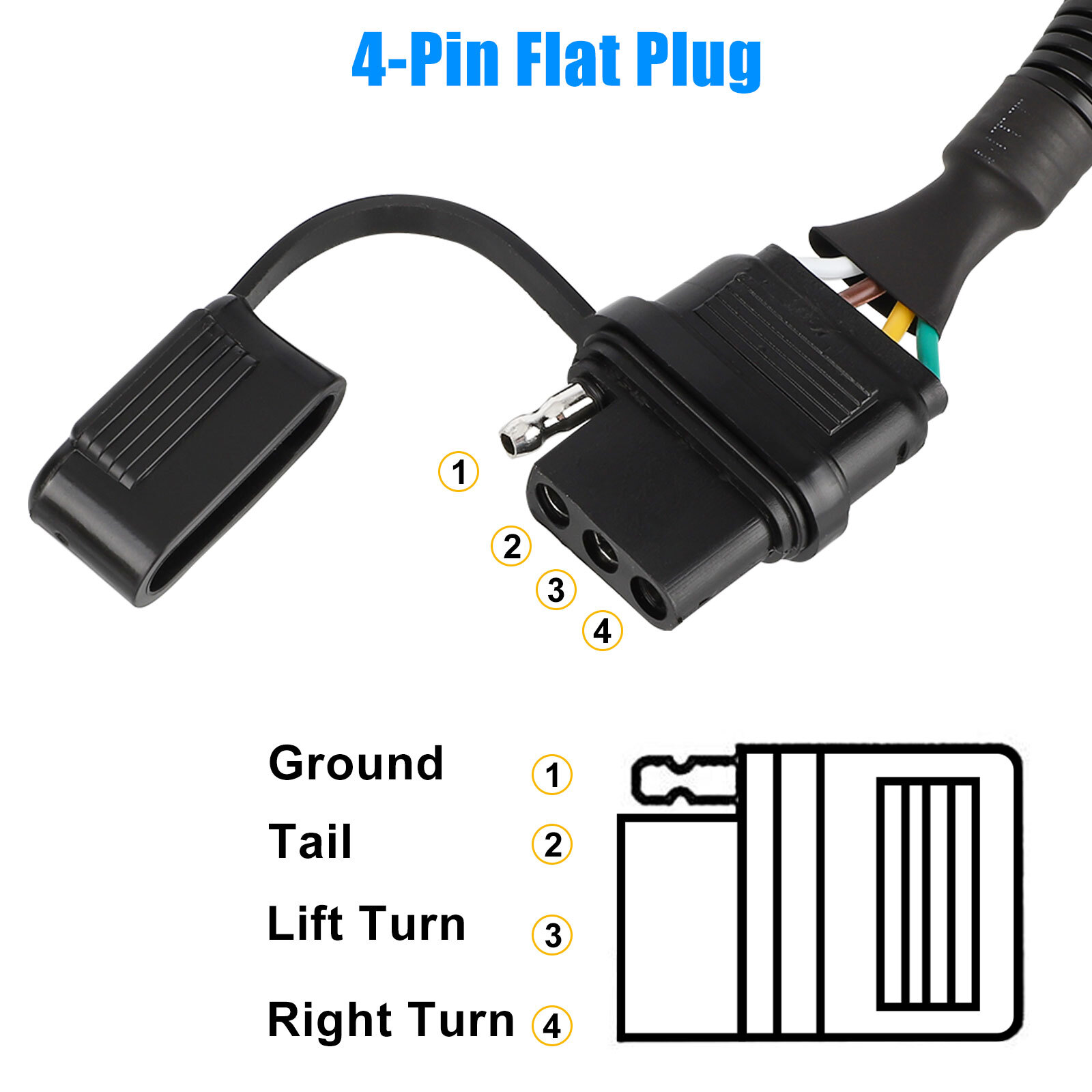 7 Way Blade to 4-Pin Round Trailer Adapter Plug Socket Wiring Connector ...