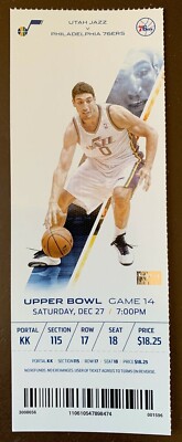 Utah Jazz 12/27/2014 NBA ticket stub vs Philadelphia 76ers | eBay