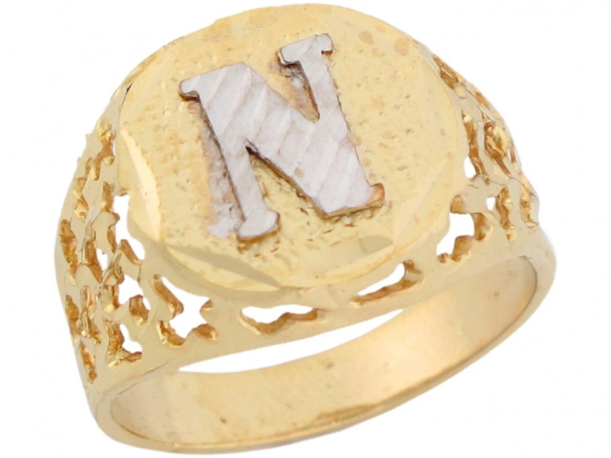 N Letter In Gold Rings