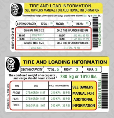 Ford Tire Loading Information Replica Decal Label 4U5A-5U5A-RU5A-1532 ...