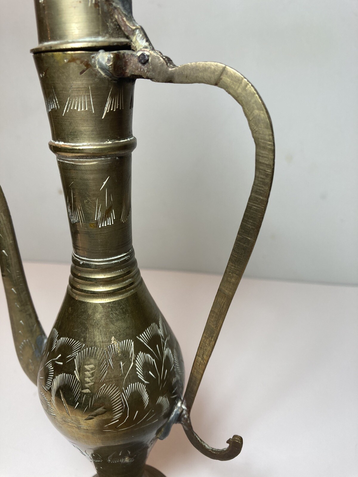 Vintage Solid Brass Teapot Genie Lamp Pitcher Ornate Etched 11.5” | eBay