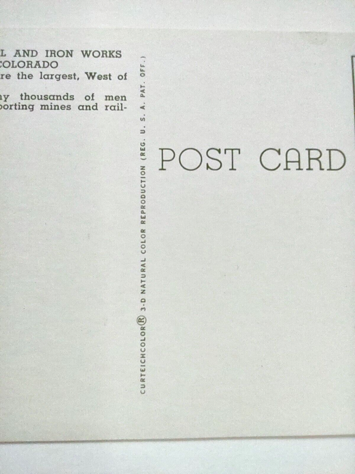 Pueblo Colorado CO Fuel and Iron Works Postcard Steel Mill Train ...