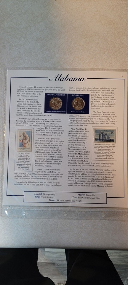 PCS Alabama Statehood Quarter Collection with State Stamps & History ...