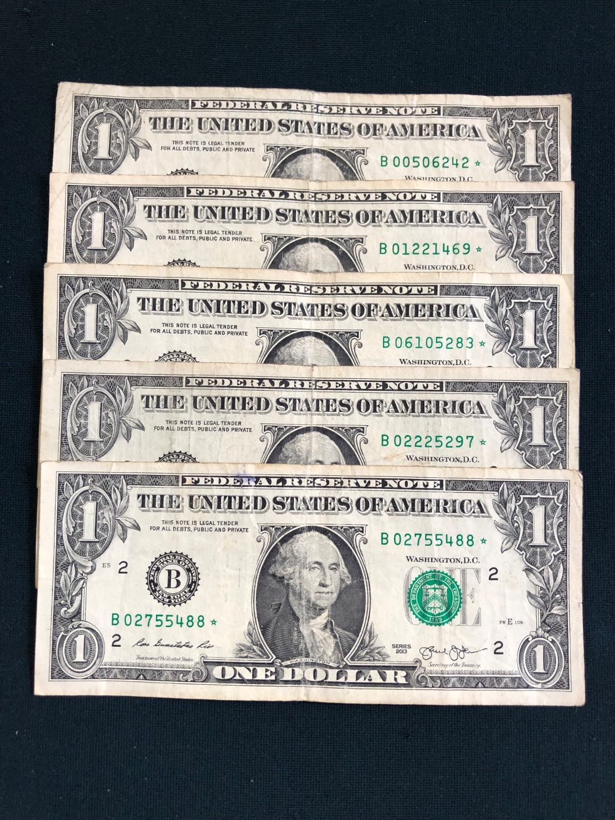 2013B LOT OF (5) - NOT CONSECUTIVE (NEW YORK) B - $1 (ONE DOLLAR) *STAR ...