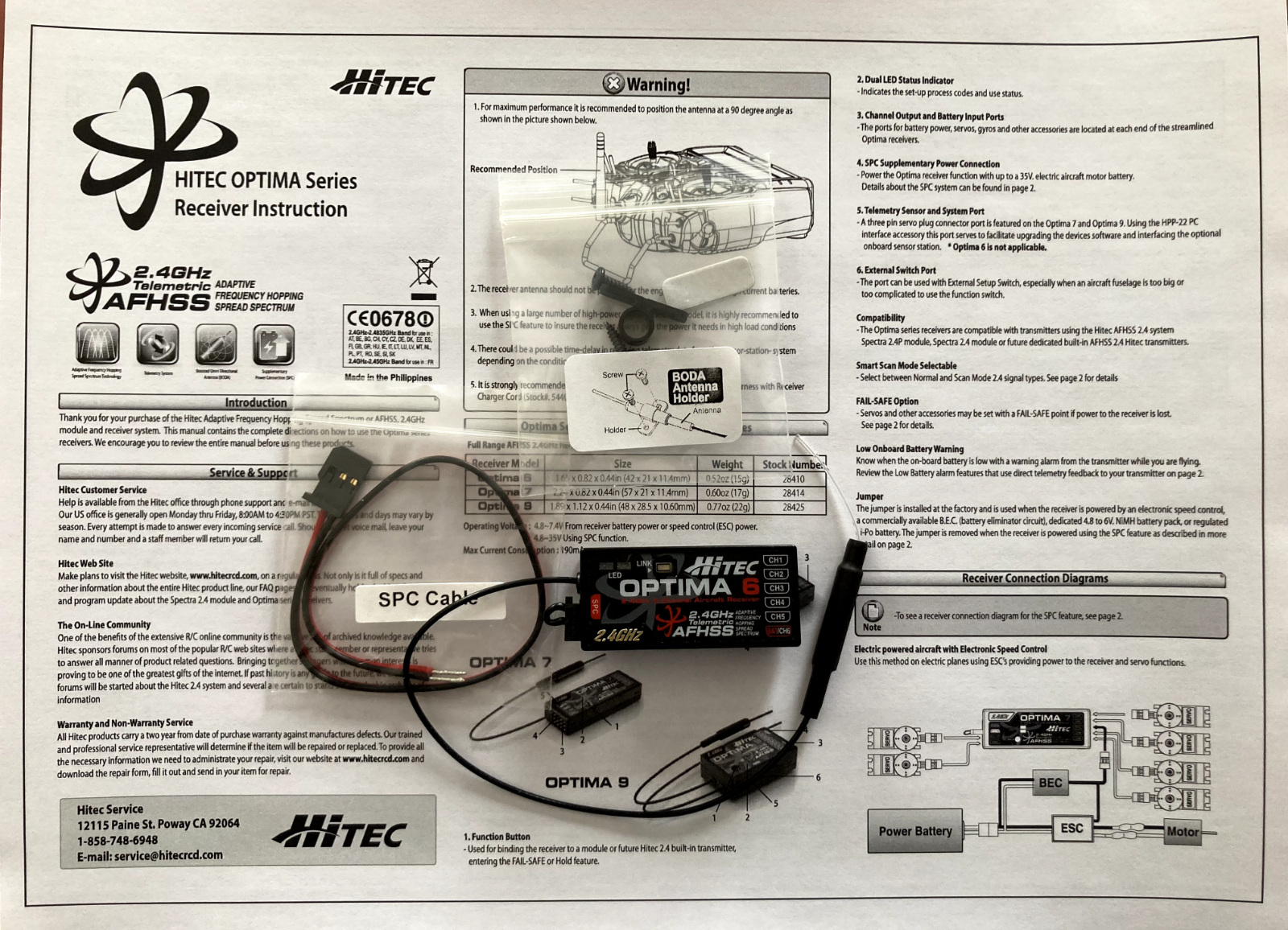 New Hitec Optima 6 Remote Control R/C 6 Channel Receiver 2.4Ghz AFHSS ...
