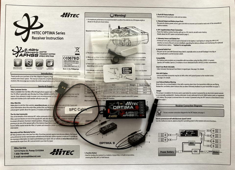New Hitec Optima 6 Remote Control R/C 6 Channel Receiver 2.4Ghz AFHSS ...