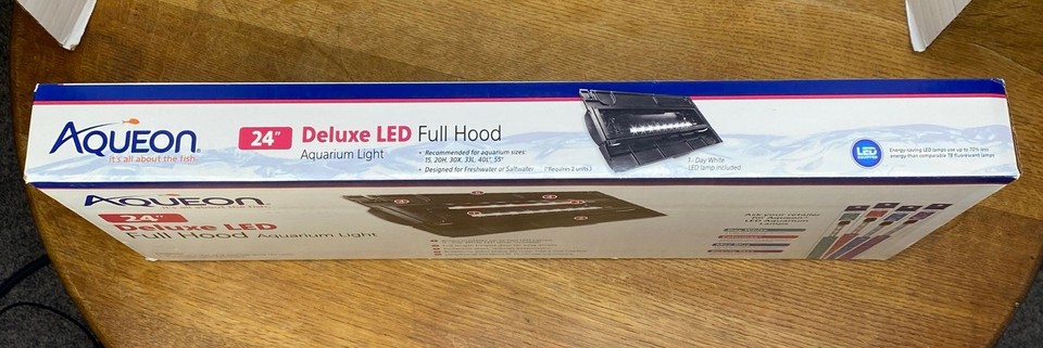 AQUEON Deluxe LED Full Hood Aquarium Light 24” Black Hinged Door Fish ...