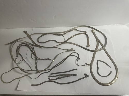Large Lot STERLING SILVER Scrap Chain Herrinbone Necklaces 85.4 GRAMS ...