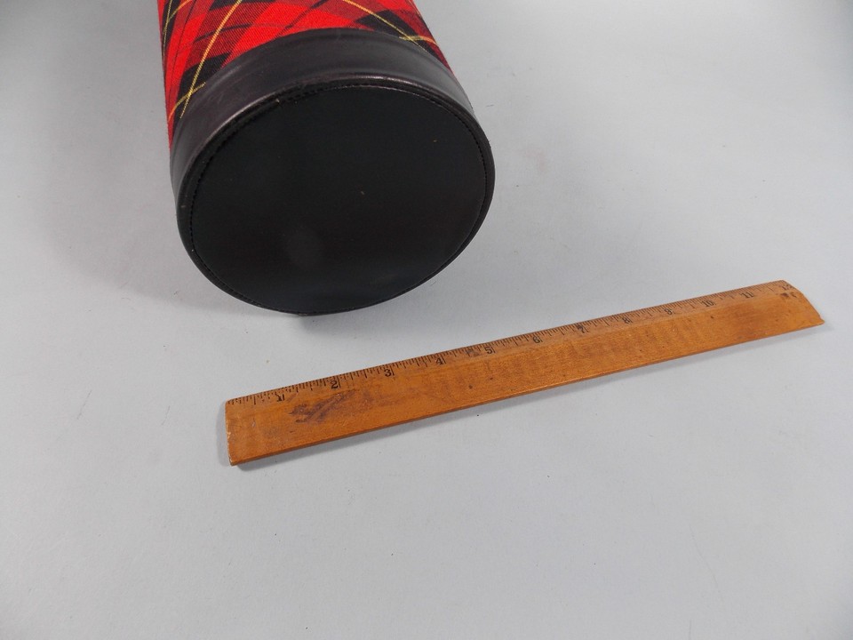 Red Plaid Knitting Needle Tote Carrying Case Black Vinyl Trim Vintage ...