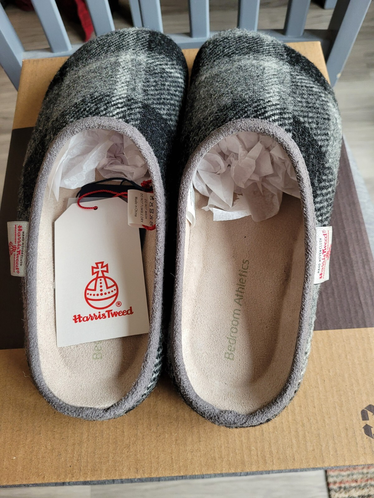 Bedroom Athletics Archie Harris Tweed Mule Slippers Grey Black Tartan ...