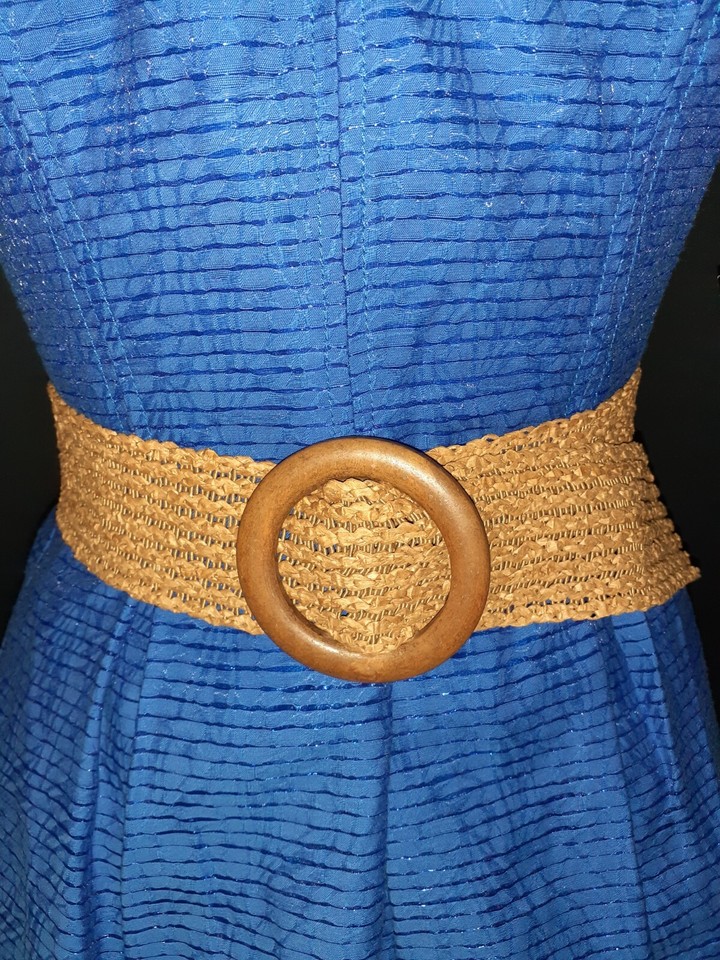 NEW NINE WEST Size 12 A-Line Dress Blue Floral Sleeveless Belt Pockets ...