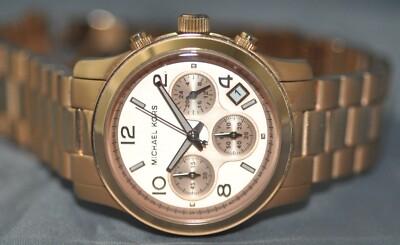 Michael Kors Ladies Runway Chrono Rose Gold Dial Rose Gold Steel Watch ...
