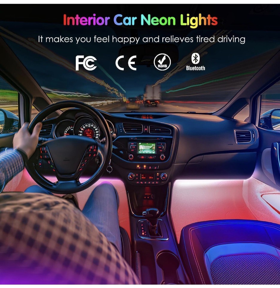 RGB LED Lights Wireless Under Dash Car Interior Atmosphere Strip Neon ...