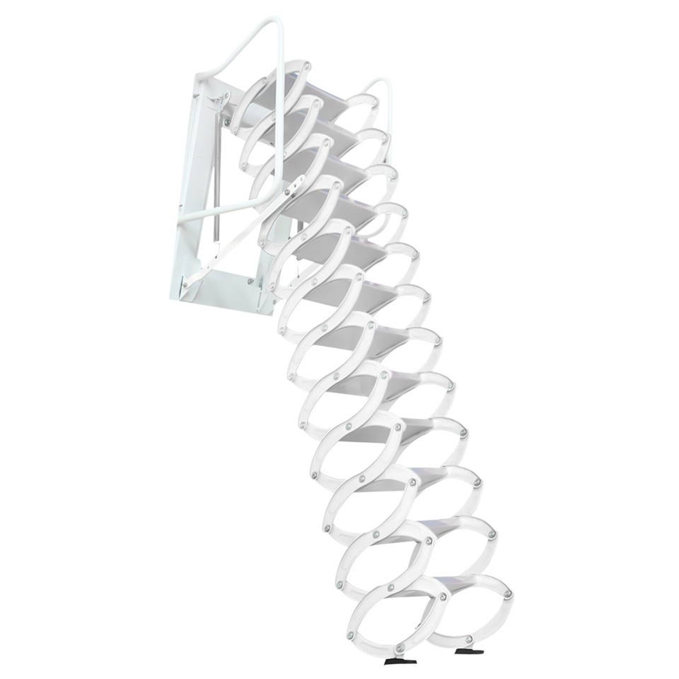 882 LBS White Wall Mounted Folding Loft Ladder Stairs Attic Ladder Loft ...