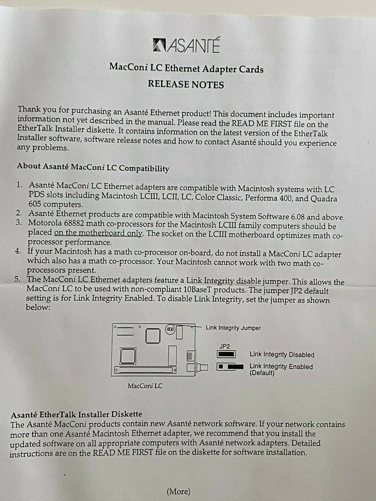 Asante MacCon MCILC-10T Ethernet card for vintage Macintosh LC | eBay