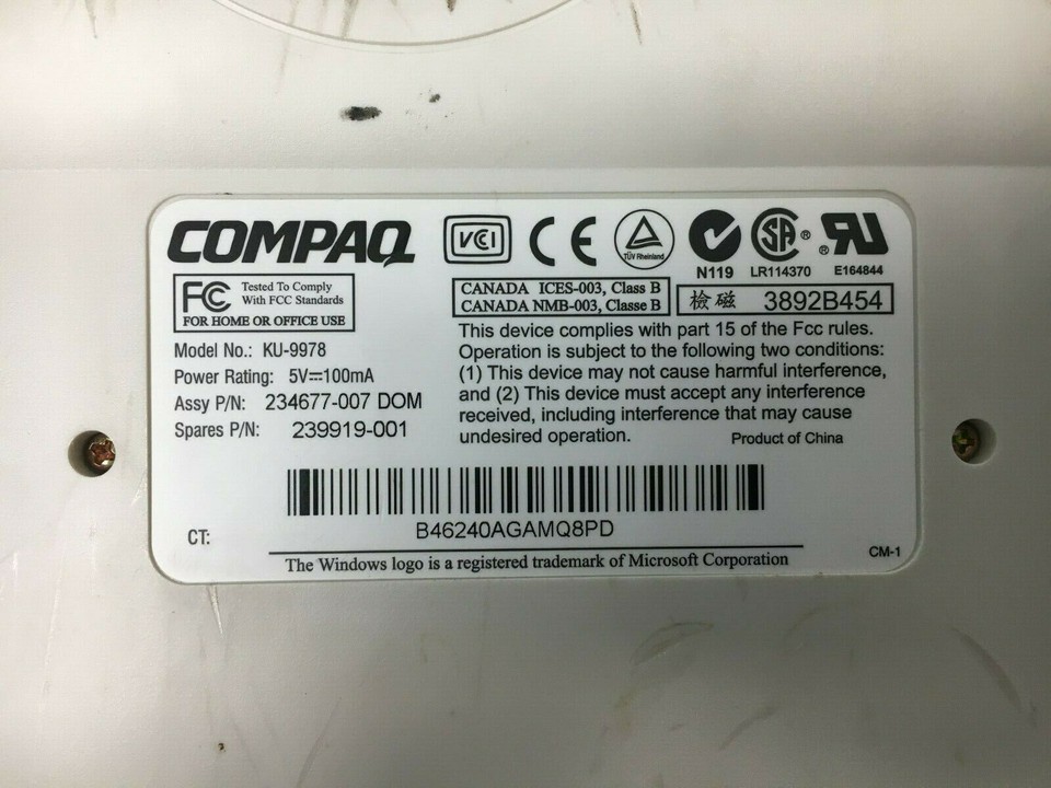 Compaq Genuine Desktop USB Vintage USB Keyboard KU-9978 234677-007 ...