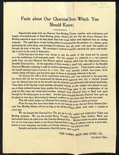 Garry Iron and Steel Co. Cleveland "Charcoal Iron" Fact Sheet Scarce ...