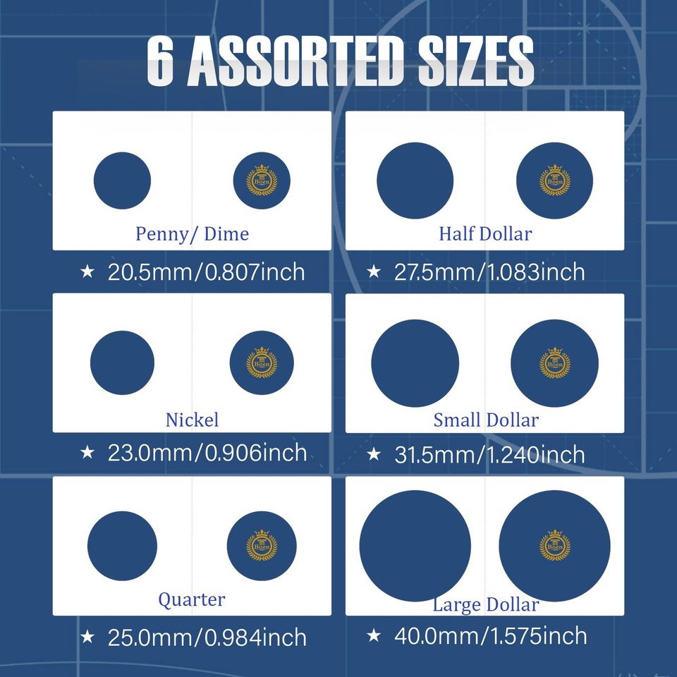 1200PCS Coin Flips in 6 Sizes Cardboard Coin Holders for Colletors 2x2 ...