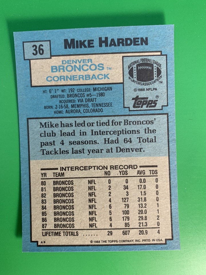 1988 Topps Mike Harden #36 Denver Broncos | eBay