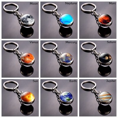 Chain Pendant Planet Keyring Solar System Keychain Double Sided Galaxy ...
