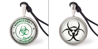 Biohazard Grunge Rubber Stamp Necklace Pendants Pewter Silver Jewelry ...
