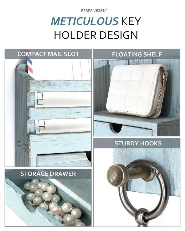 Decorative Key Holder Wall Mount with 2 Drawer Organizer - Modern Mail ...
