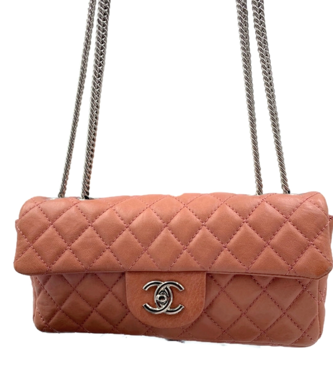 Authentic CHANEL CC Double Chain Flap Bag - Dark Pink - Gem