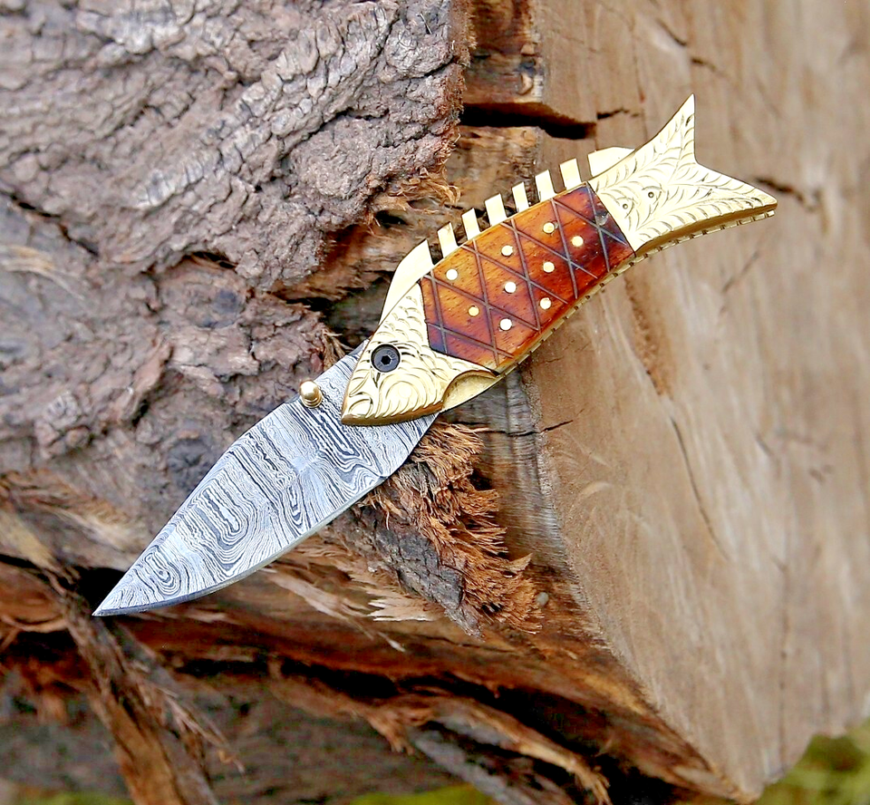 Handmade Damascus Pocket Knife 7.5" Bone Handle Folding Fish Knife Best ...