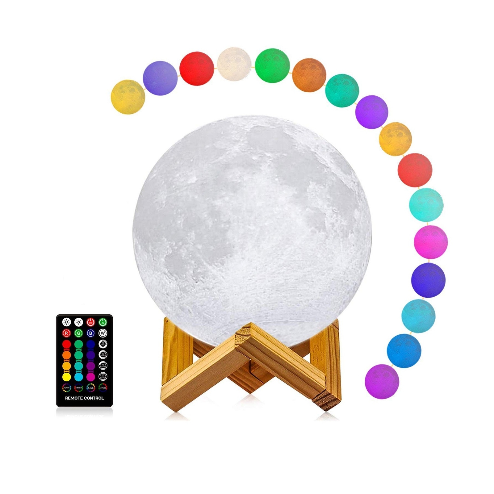 LOGROTATE Moon Lamp 3D Printing 16 Colors LED Light with Stand and Time ...