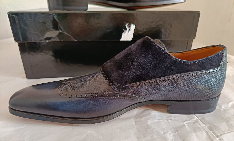 Magnanni Men’s Monk Strap Wind Azul Leather Suede Dress Shoes Sz EU 41 ...